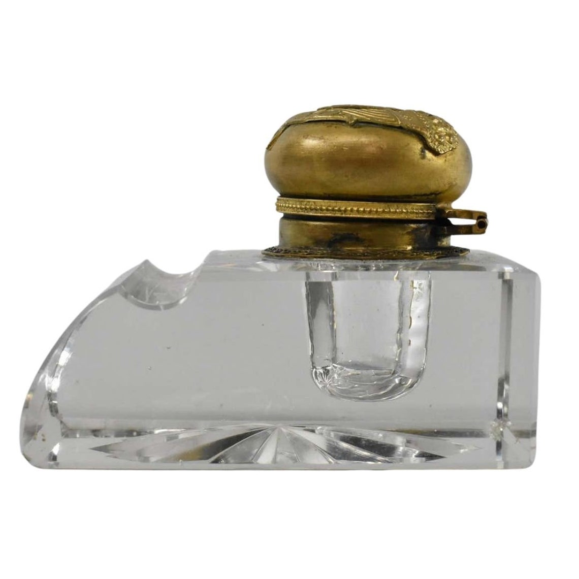 Antique Inkwell Gold Gilded French Cut Glass Inkwell Hera With Peacock ...