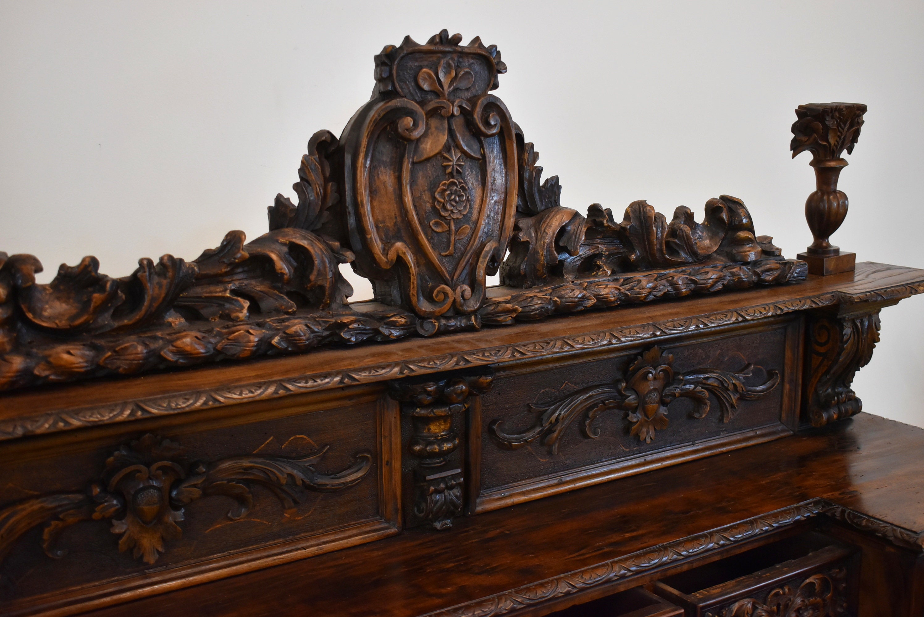 Antique French Oak Writing Desk Late 19th Century Hand Carved - Etsy
