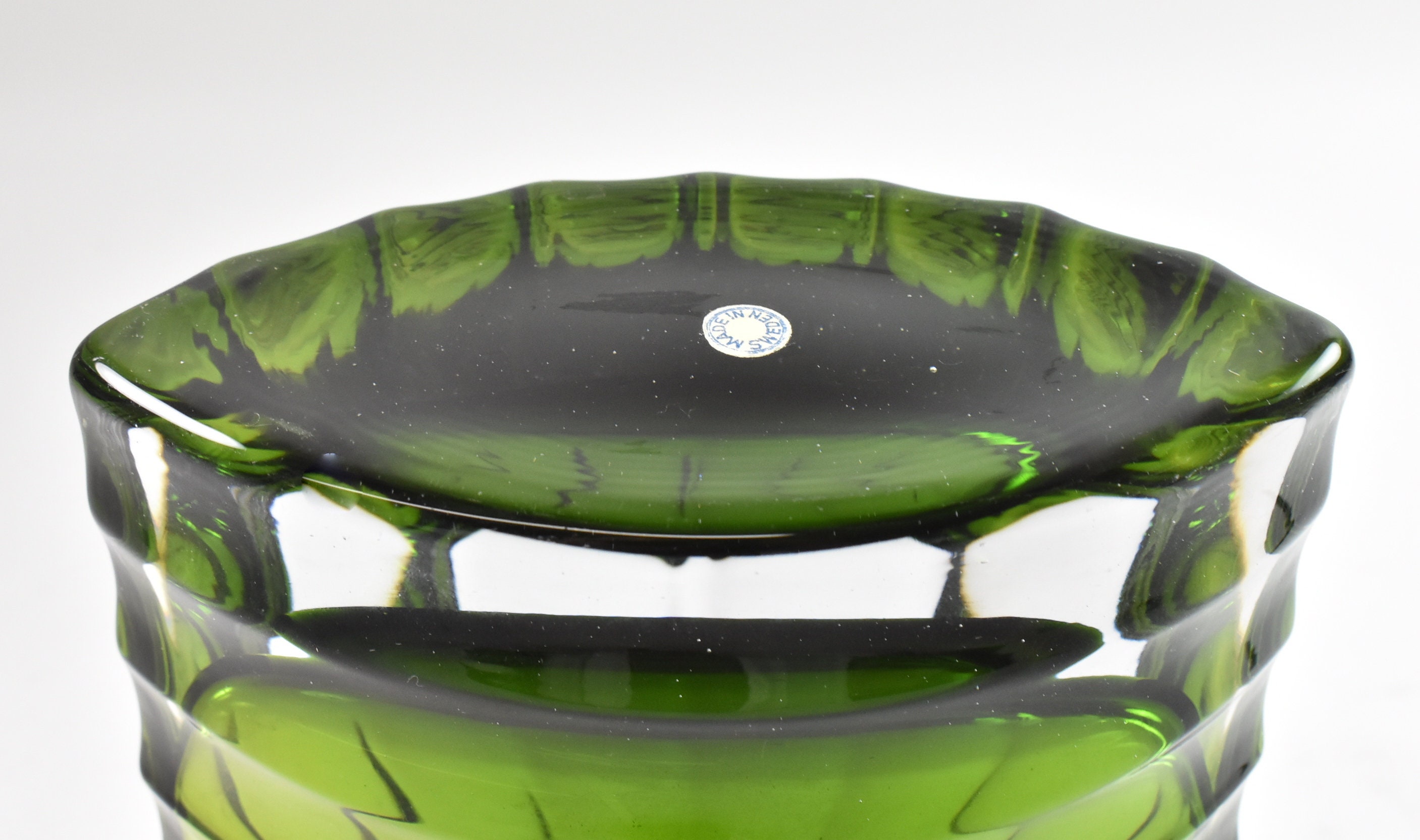 Green Ribbed Elliptical Art Glass Vase Alsterbro Sweden Circa 1960's - Etsy