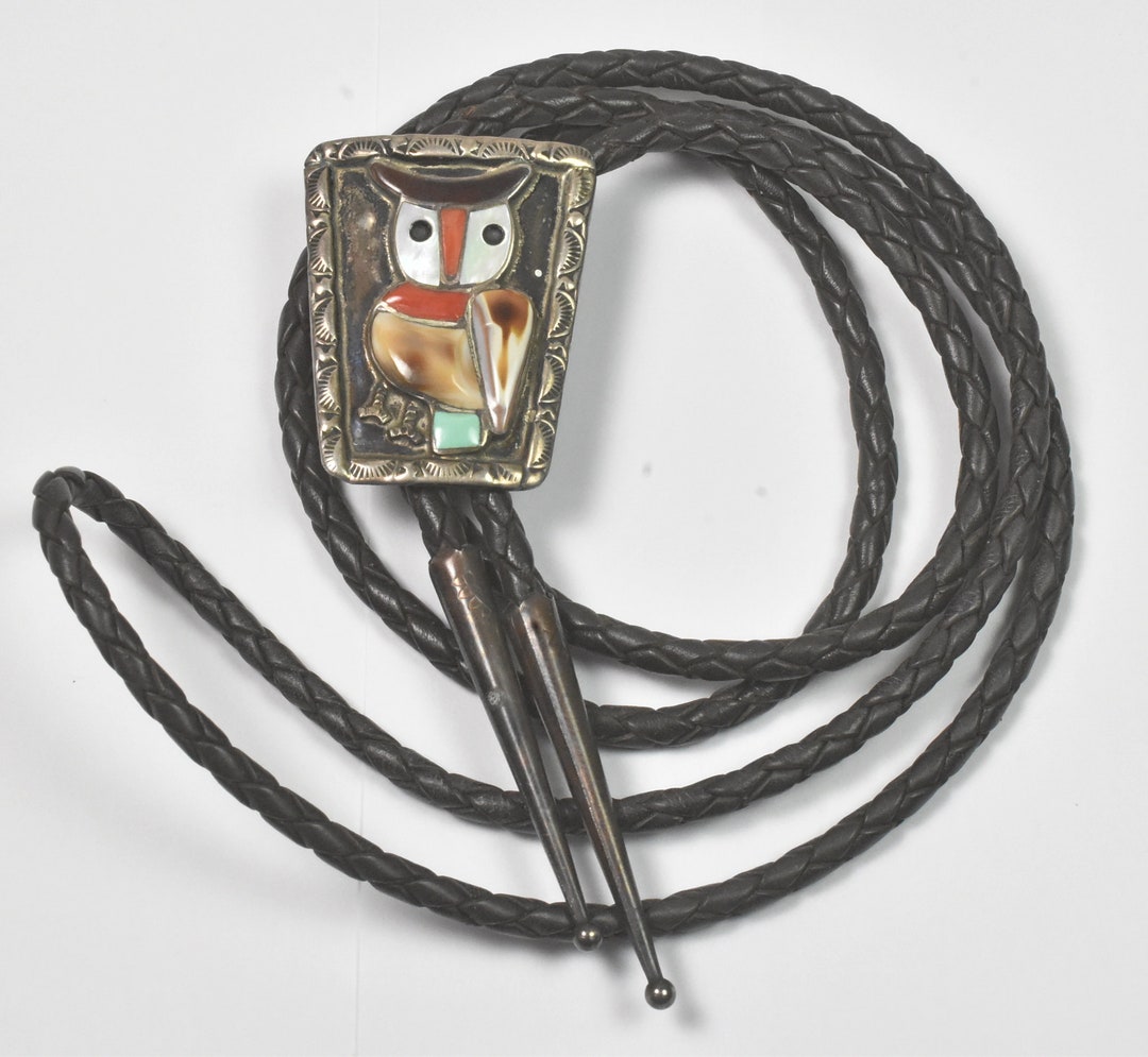 Navajo Vernon Begay vb Inlaid Owl Design Bolo - Etsy