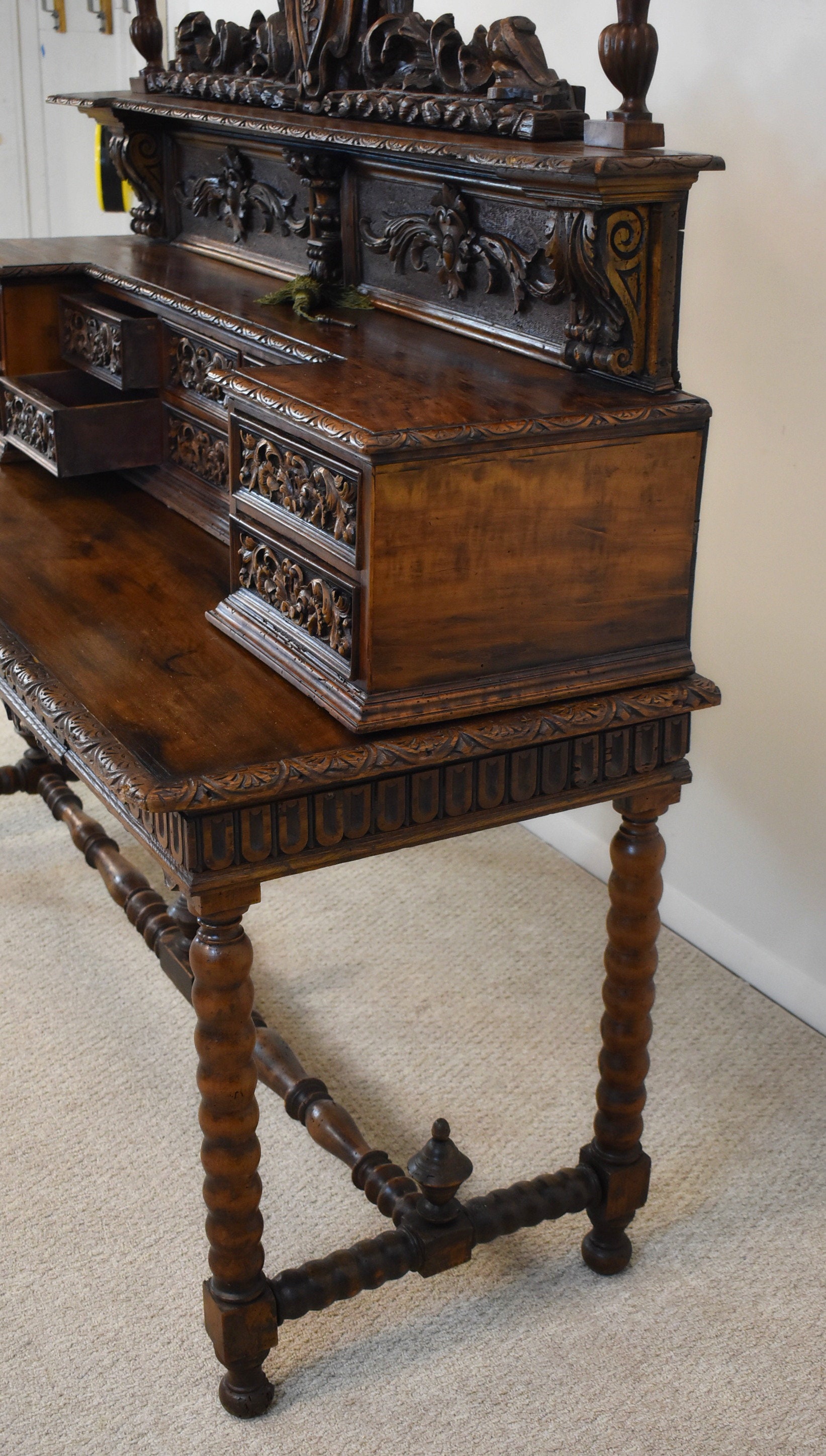 Antique French Oak Writing Desk Late 19th Century Hand Carved - Etsy