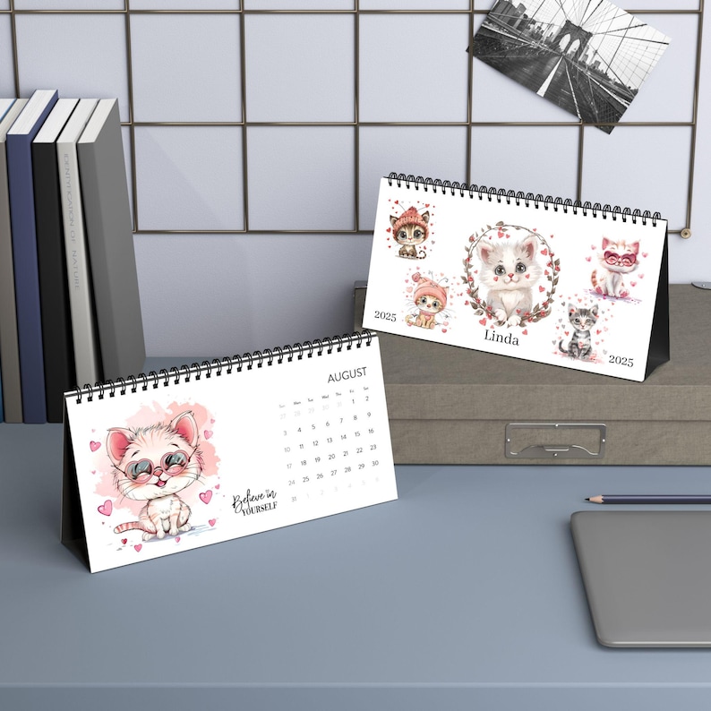 Funny Kittens With Hearts Design Desktop Calendar, 2025 Planner ...
