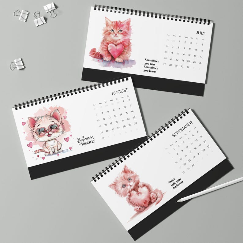 Funny Kittens With Hearts Design Desktop Calendar, 2025 Planner ...