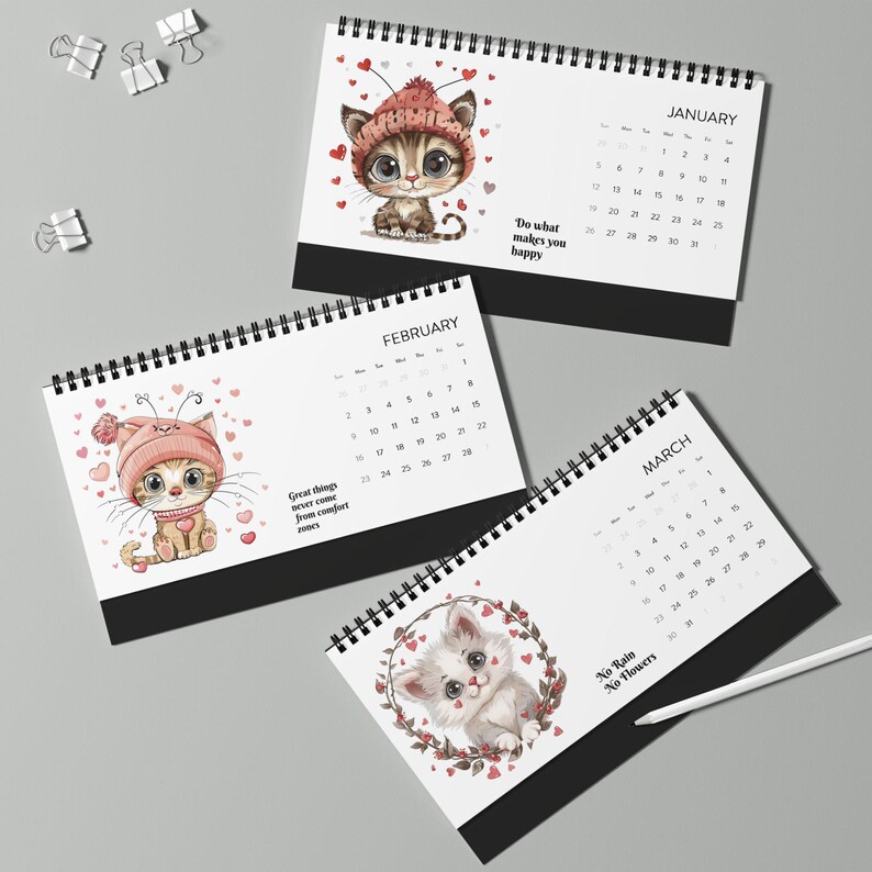 Funny Kittens With Hearts Design Desktop Calendar, 2025 Planner ...