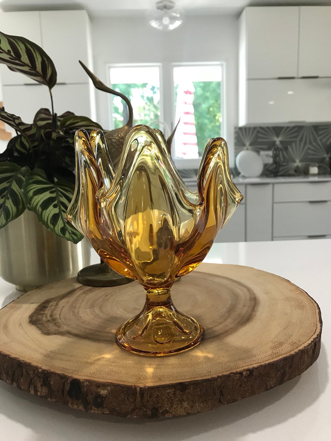 Viking Amber Fluted Tulip Pedestal Dish | Housewarming Gift | Free ...