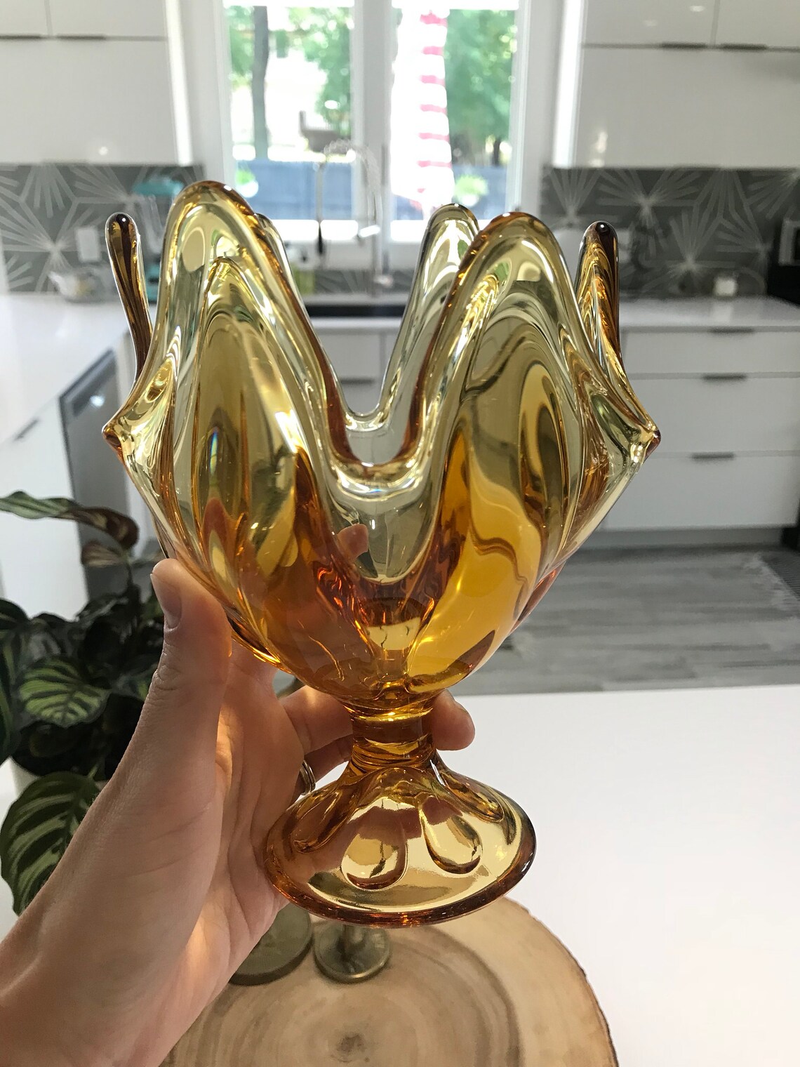Viking Amber Fluted Tulip Pedestal Dish | Housewarming Gift | Free ...
