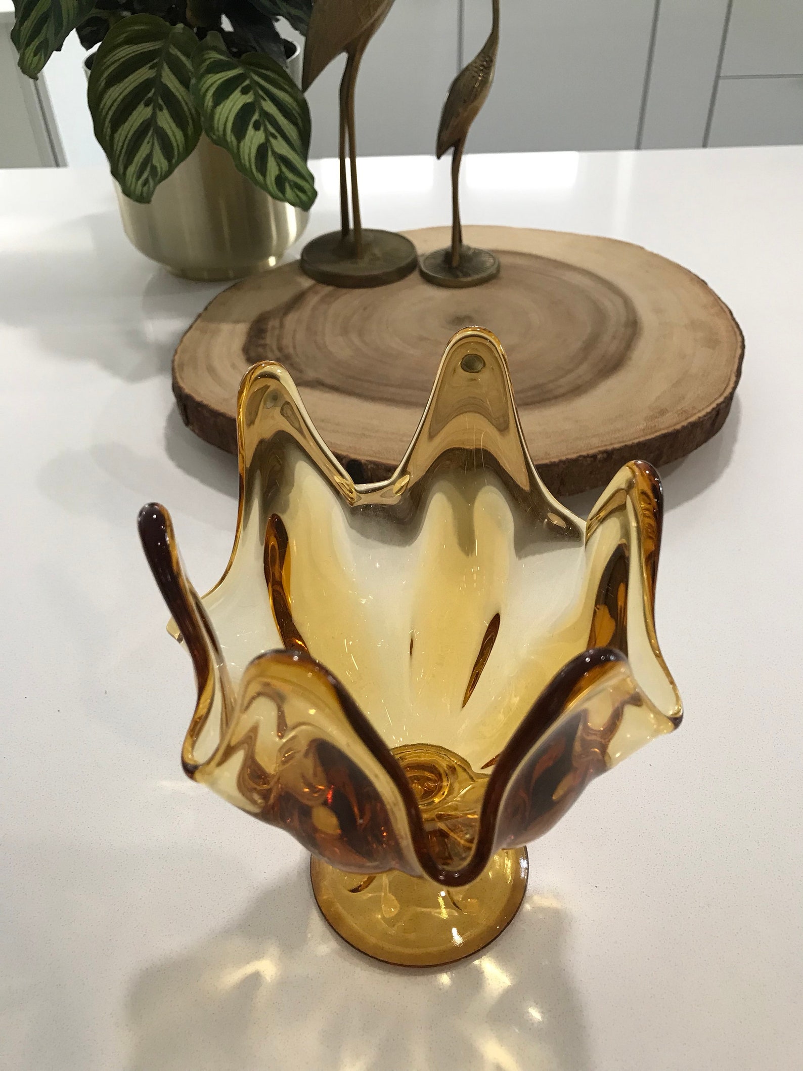 Viking Amber Fluted Tulip Pedestal Dish | Housewarming Gift | Free ...
