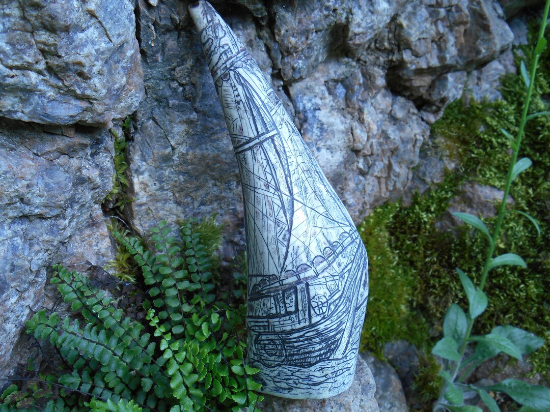 Moose Horn Souvenir. Drawing With a Sailboat. - Etsy
