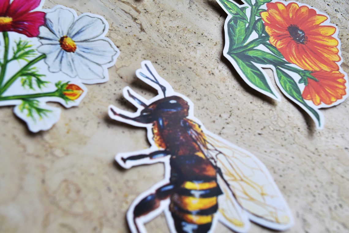 Bees and Flowers // Sticker set | Etsy