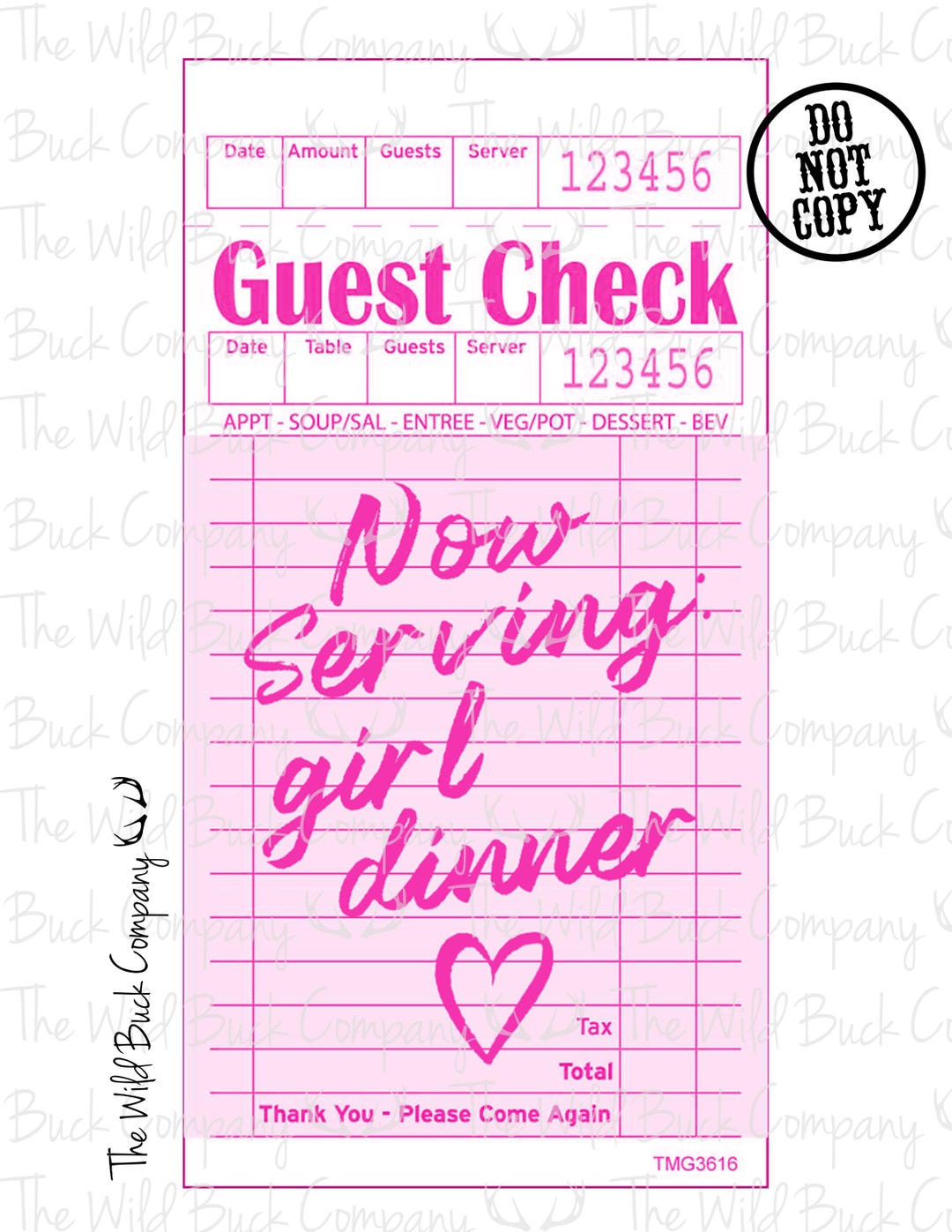 Girl Dinner Guest Check PNG Download - Etsy