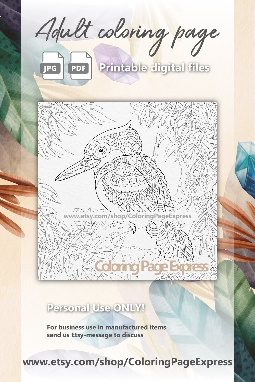 Bird Coloring Page. Tropical Exotic Nature Wildlife. | Etsy
