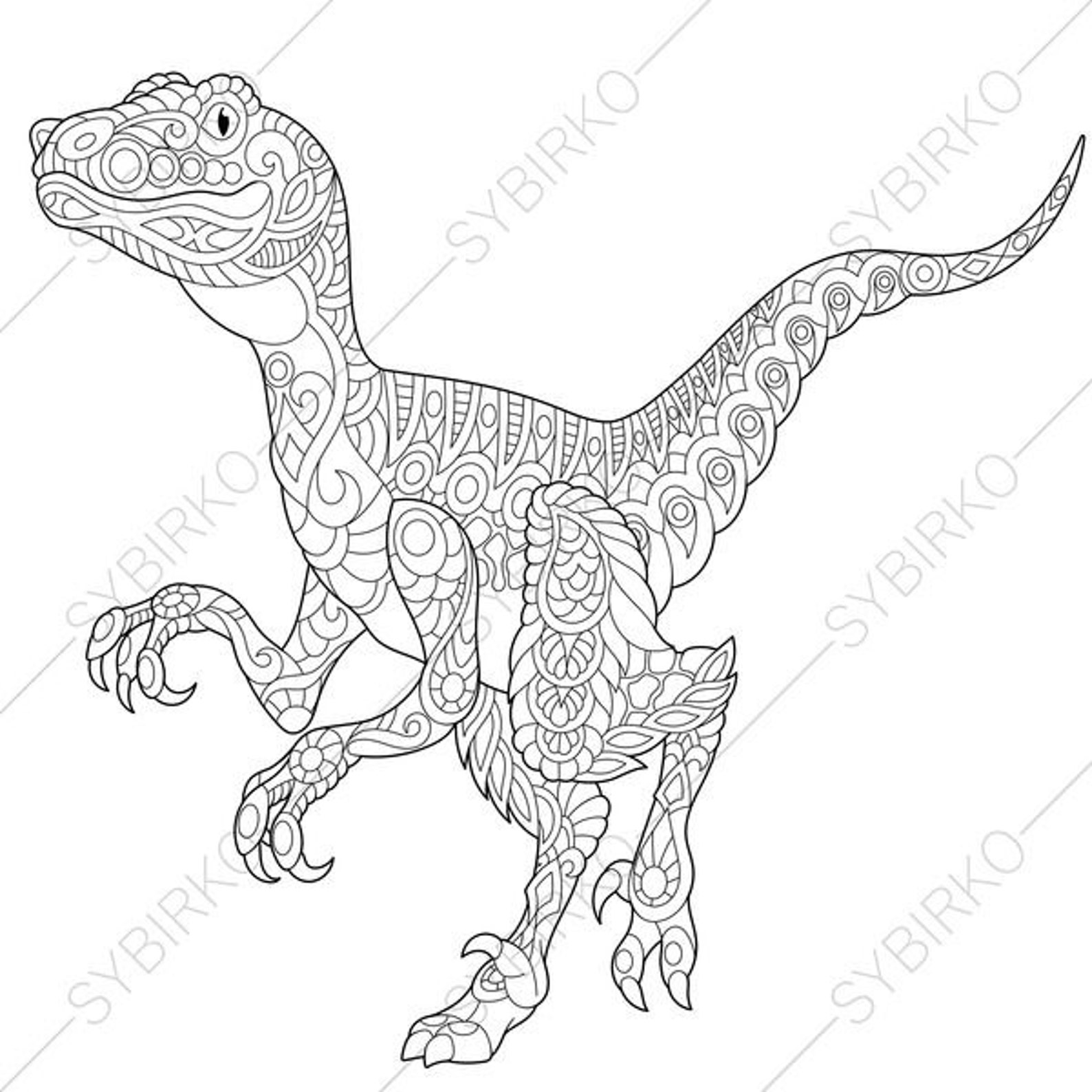 Velociraptor Dinosaur. Raptor. Dino Coloring Pages. Animal | Etsy
