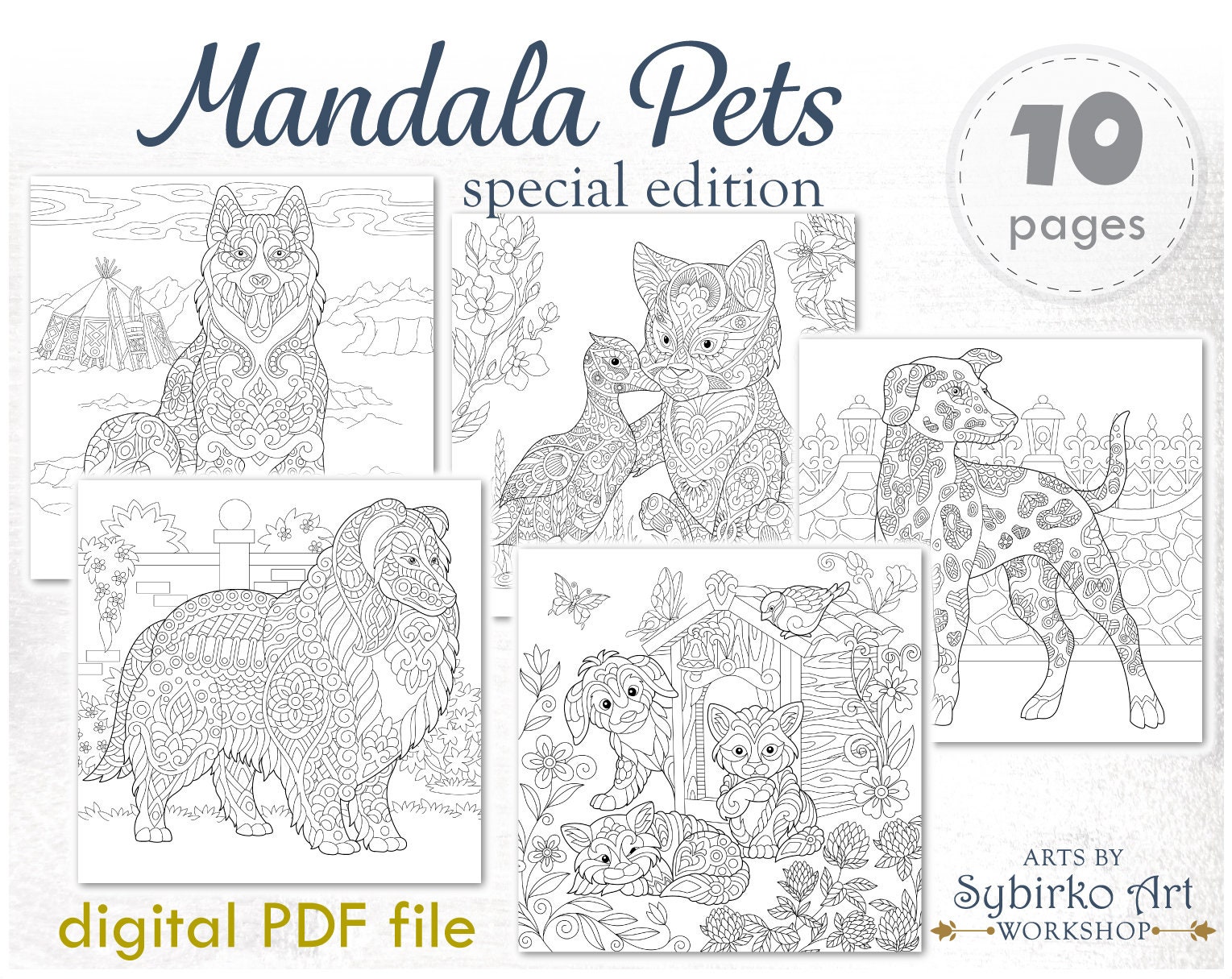Cute Lovely Pets Coloring Pages. Coloring Book for Adults and - Etsy