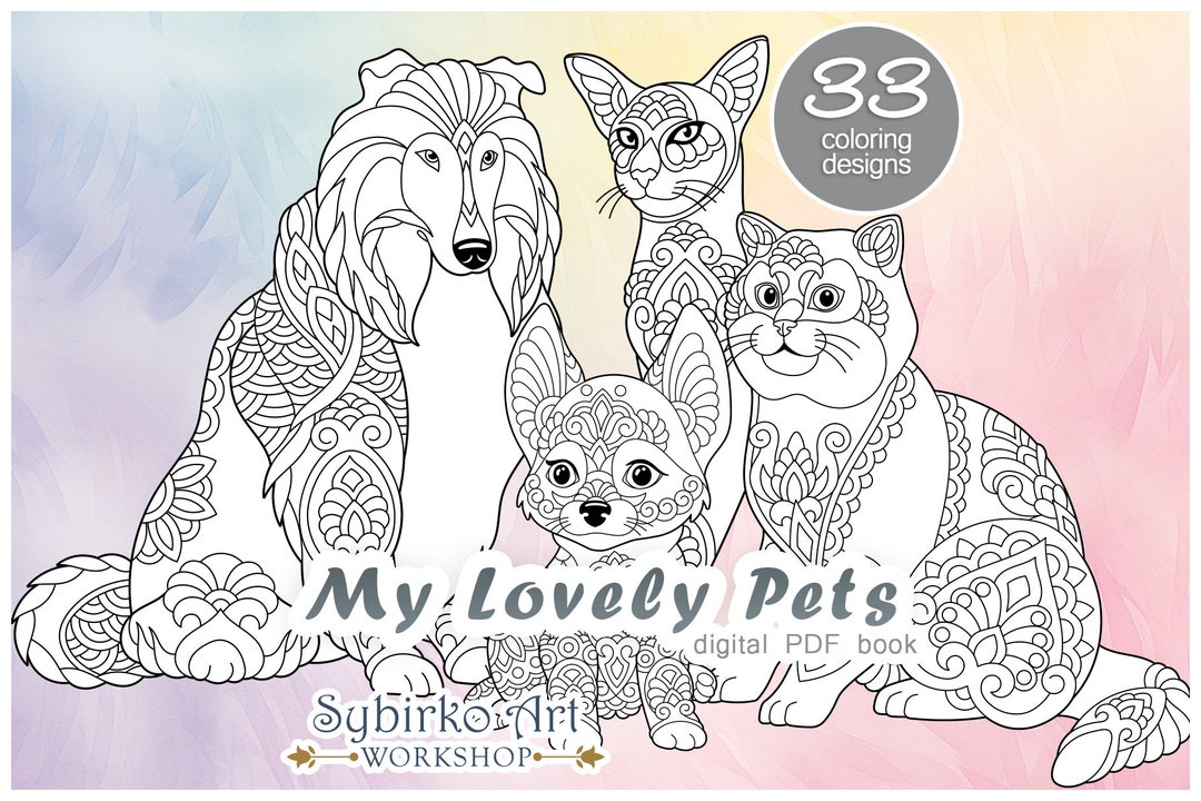 Cute CATS & DOGS Coloring Pages. Coloring Book for Adults and Kids ...