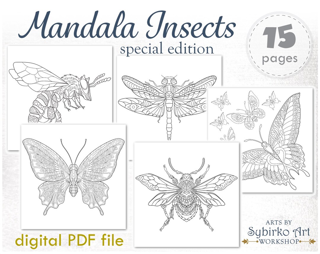 Insects Coloring Pages. Coloring Book for Adults and Kids. Spring ...