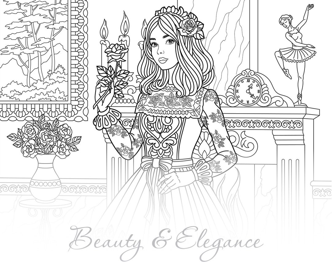 Beautiful Lady Coloring Book. Coloring Pages for Girls. Adult Coloring ...