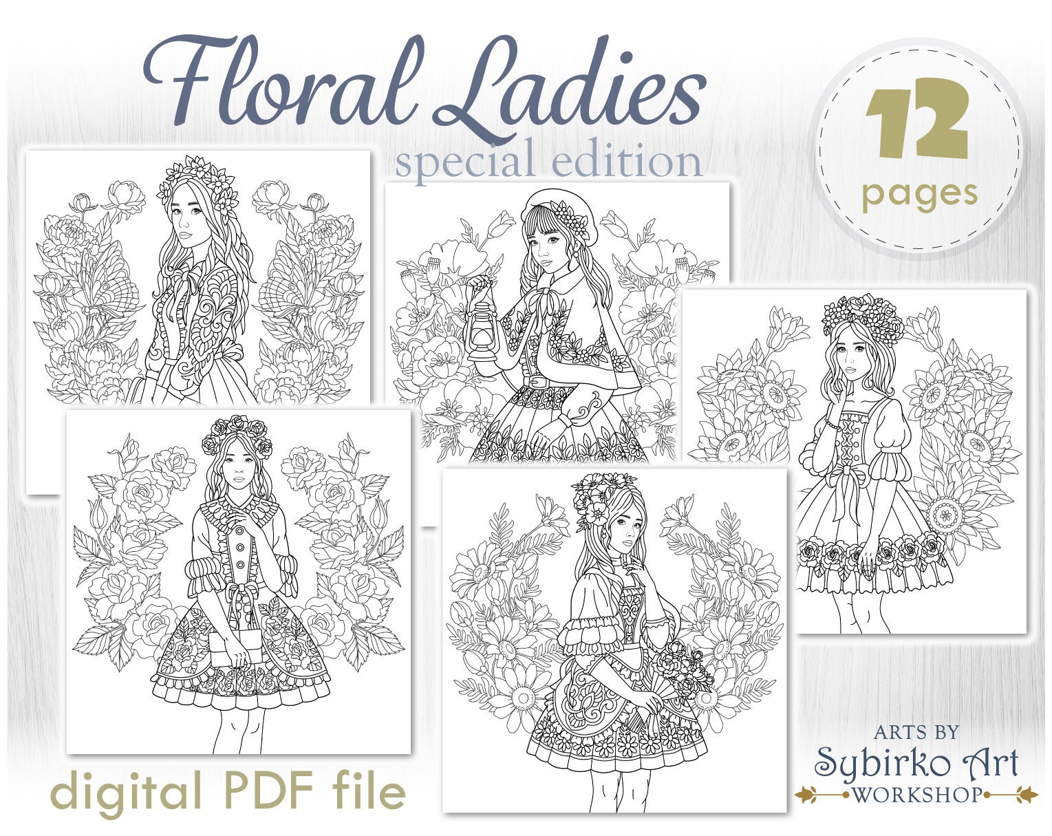 Floral Lady Coloring Book. Coloring Pages for Girls. Adult Coloring ...
