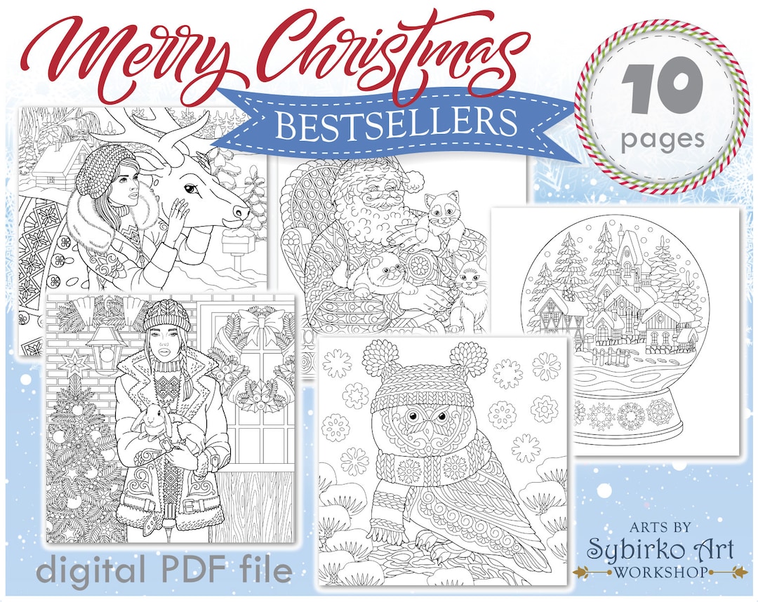 Merry Christmas Coloring Pages. Coloring Book for Adults and Kids ...