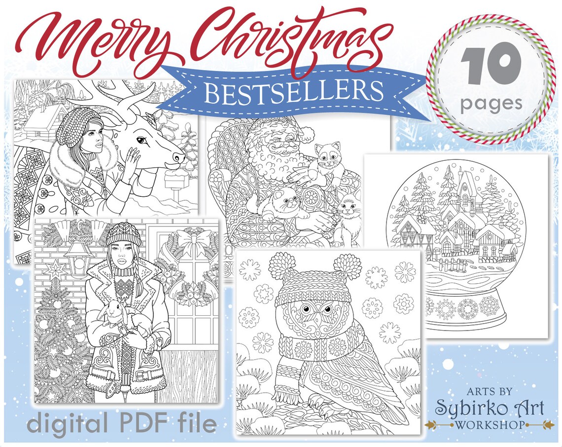 Merry Christmas Coloring Pages. Coloring Book for Adults and - Etsy