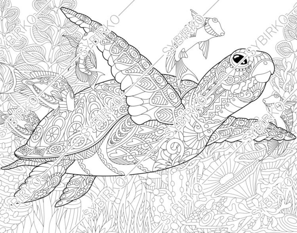 Coloring pages for adults. Sea Turtle. Adult coloring pages. | Etsy