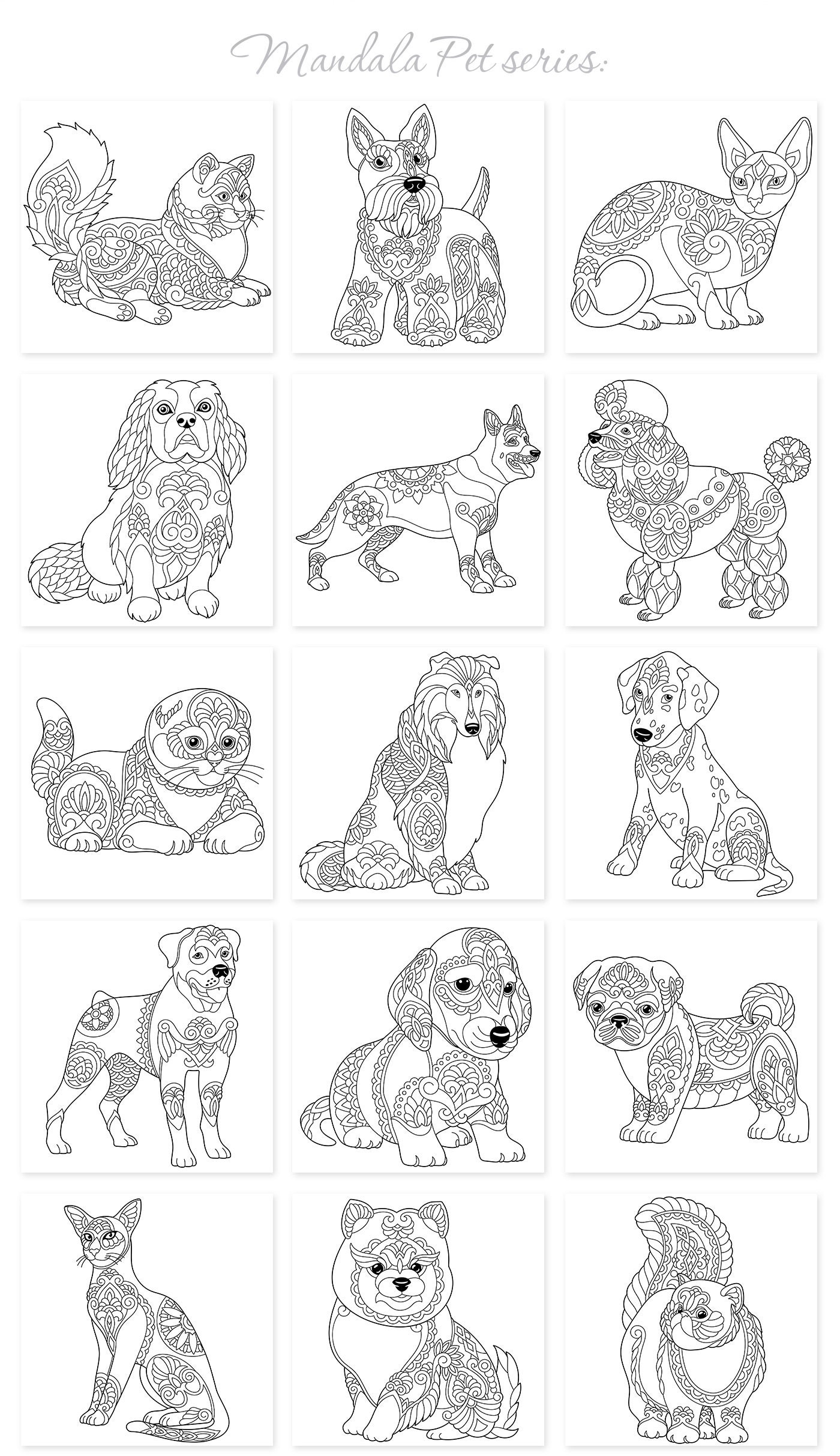 Cute CATS & DOGS Coloring Pages. Coloring Book for Adults and Kids ...