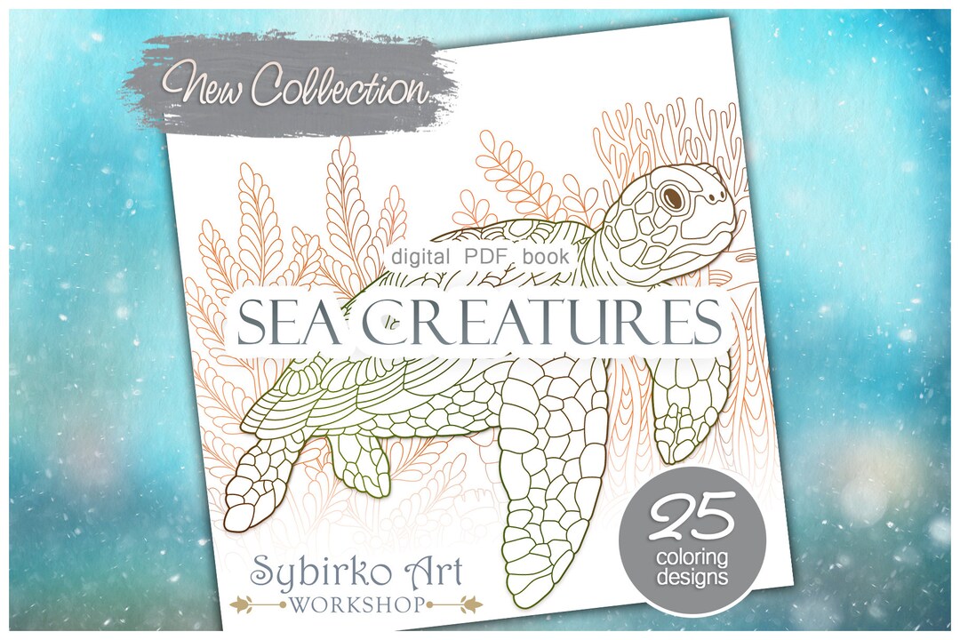 Sea Ocean Animals Coloring Pages. Coloring Book for Adults and Kids ...