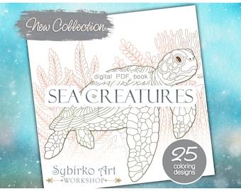 Sea Ocean Animals Coloring Pages. Coloring Book for Adults and Kids ...