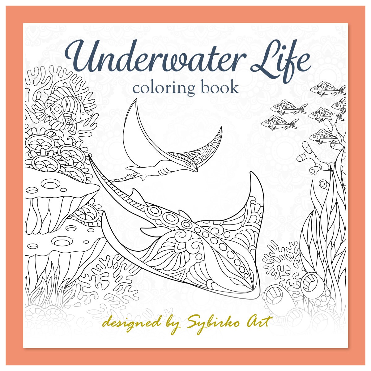 Sea Ocean Animals Coloring Pages. Coloring Book for Adults and Kids ...