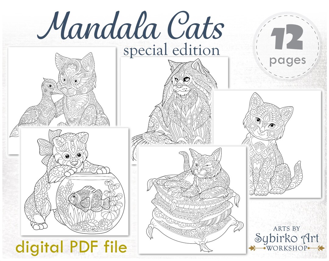 Cute Lovely Cats Coloring Pages. Coloring Book for Adults and Kids ...