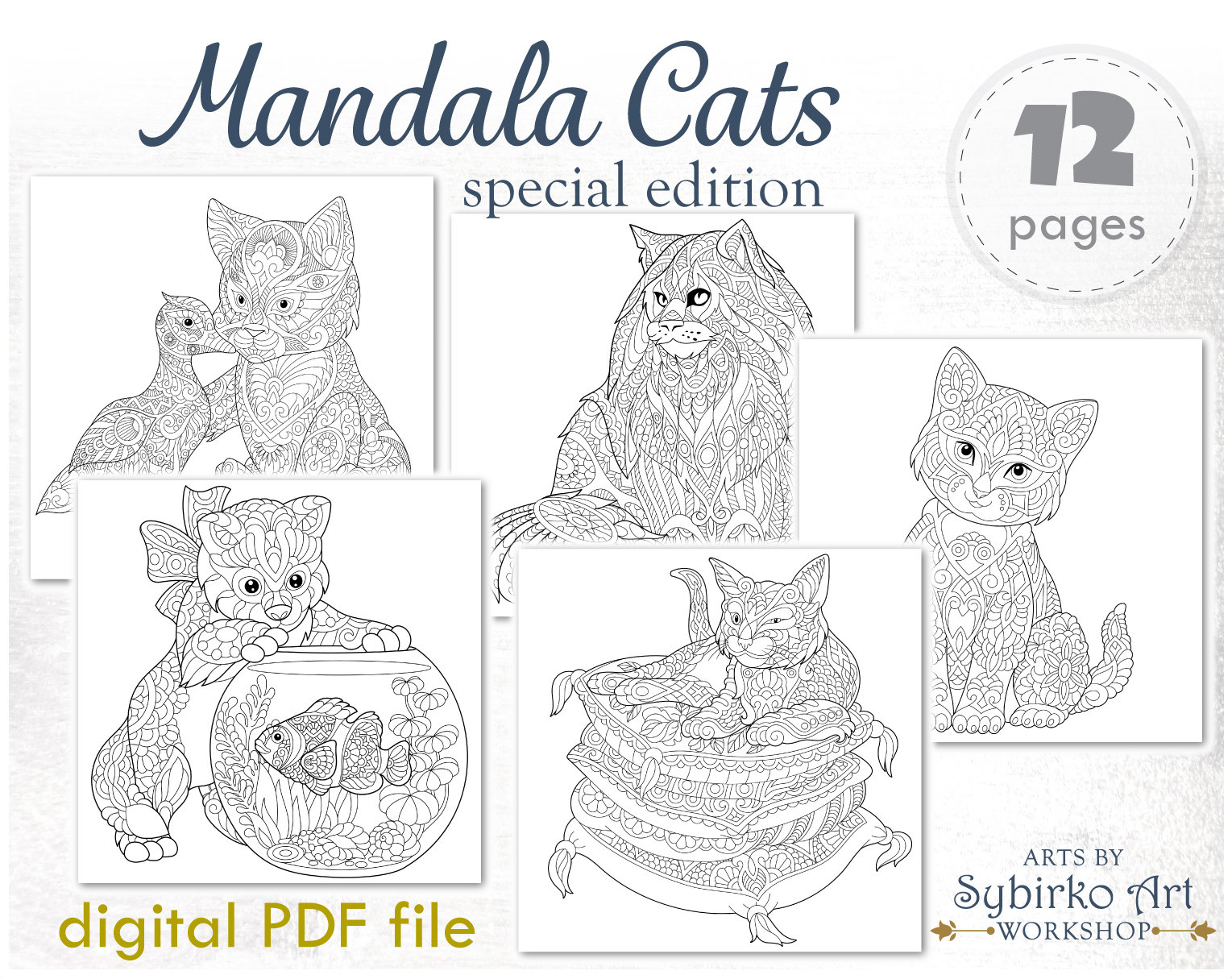 Cute Lovely Cats Coloring Pages. Coloring Book for Adults and Kids ...