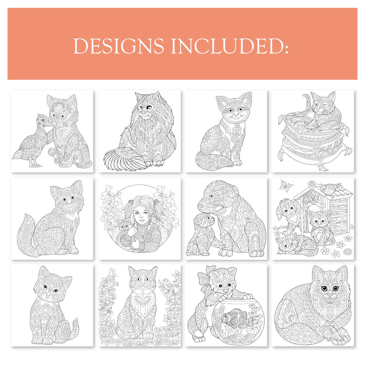 Cute Lovely Cats Coloring Pages. Coloring Book for Adults and Kids ...