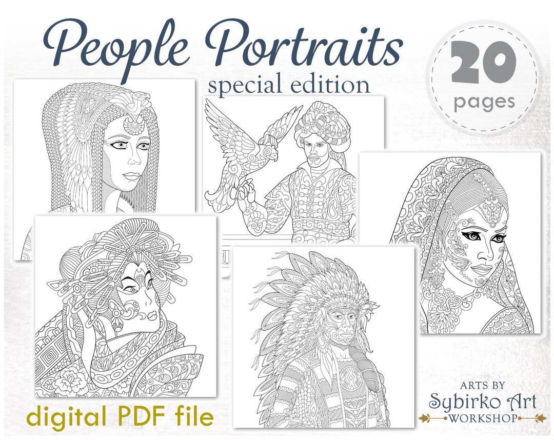 People Portraits Coloring Pages. Coloring Book for Adults and Kids ...