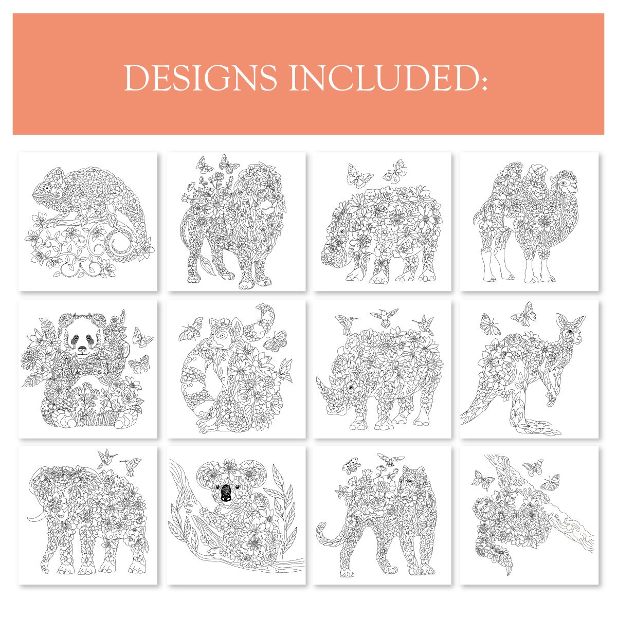 Floral Animals Coloring Pages. Animal Coloring Book for Adults - Etsy
