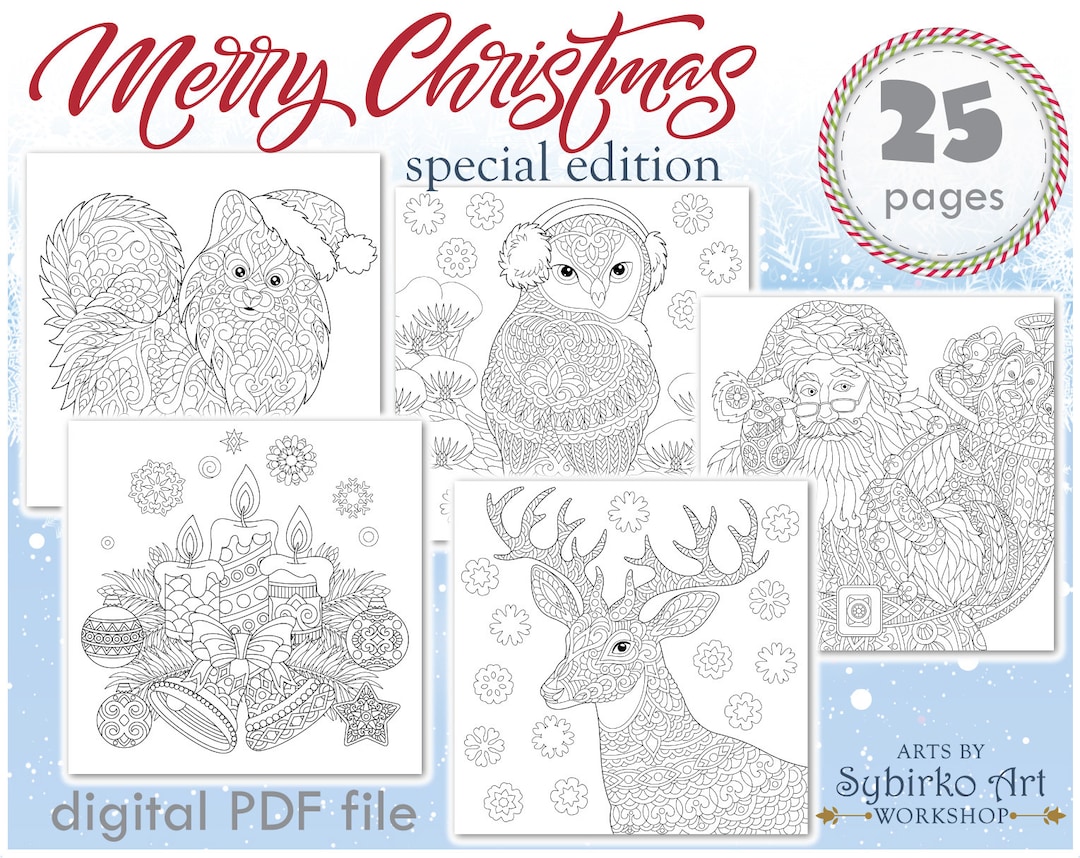 Merry Christmas Coloring Pages. Coloring Book for Adults and Kids ...