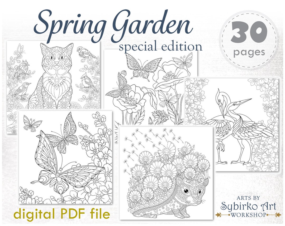 Spring Flower Garden Coloring Pages. Coloring Book for Adults or Kids ...