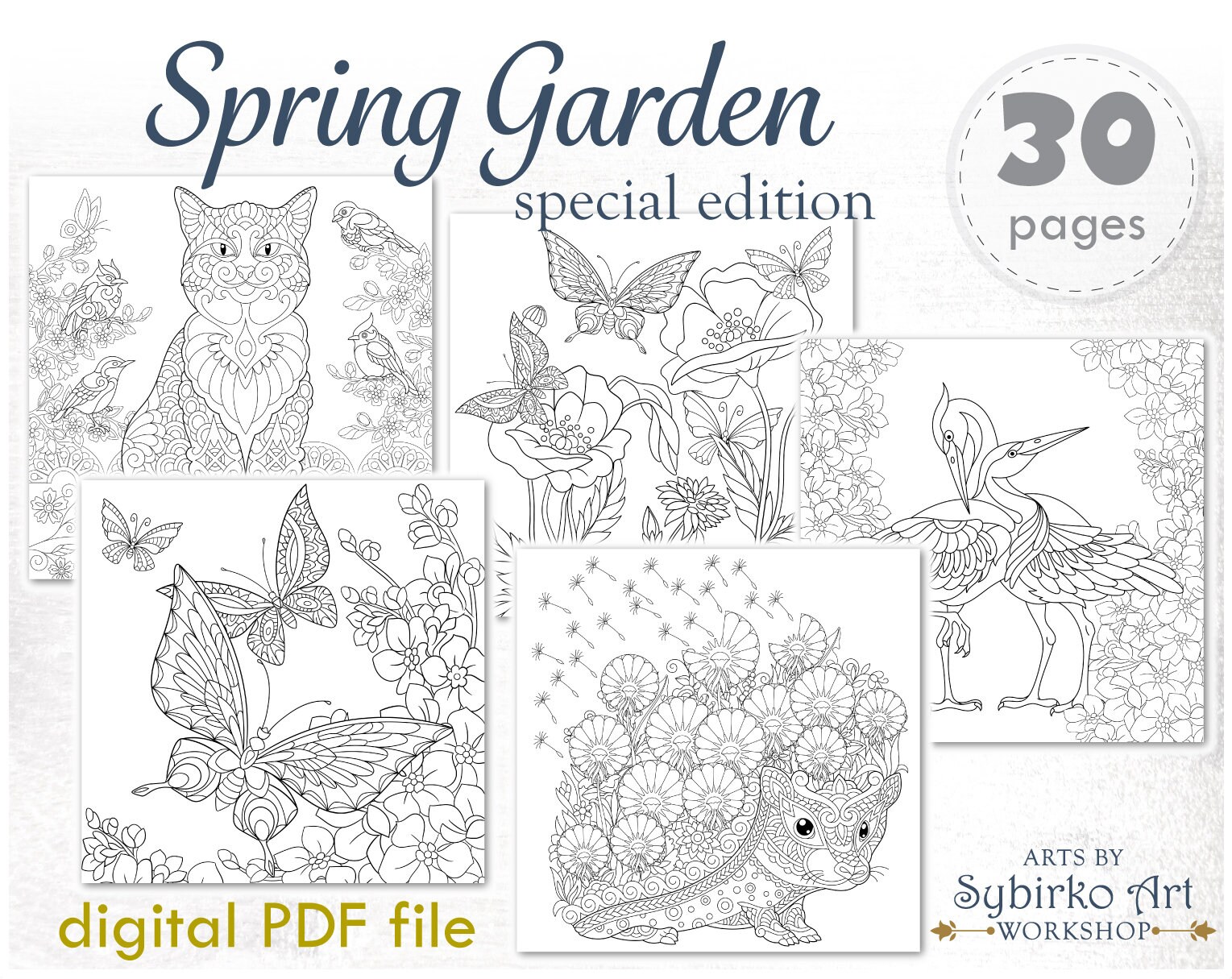 Spring Flower Garden Coloring Pages. Coloring Book for Adults or Kids ...