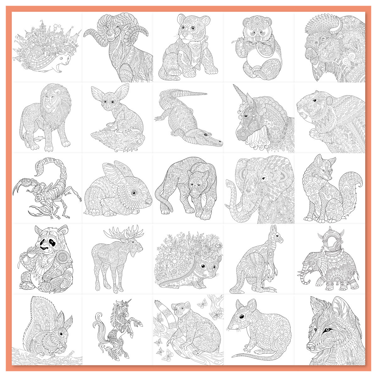 Mandala Animals Coloring Pages. Coloring Book for Adults and Kids ...