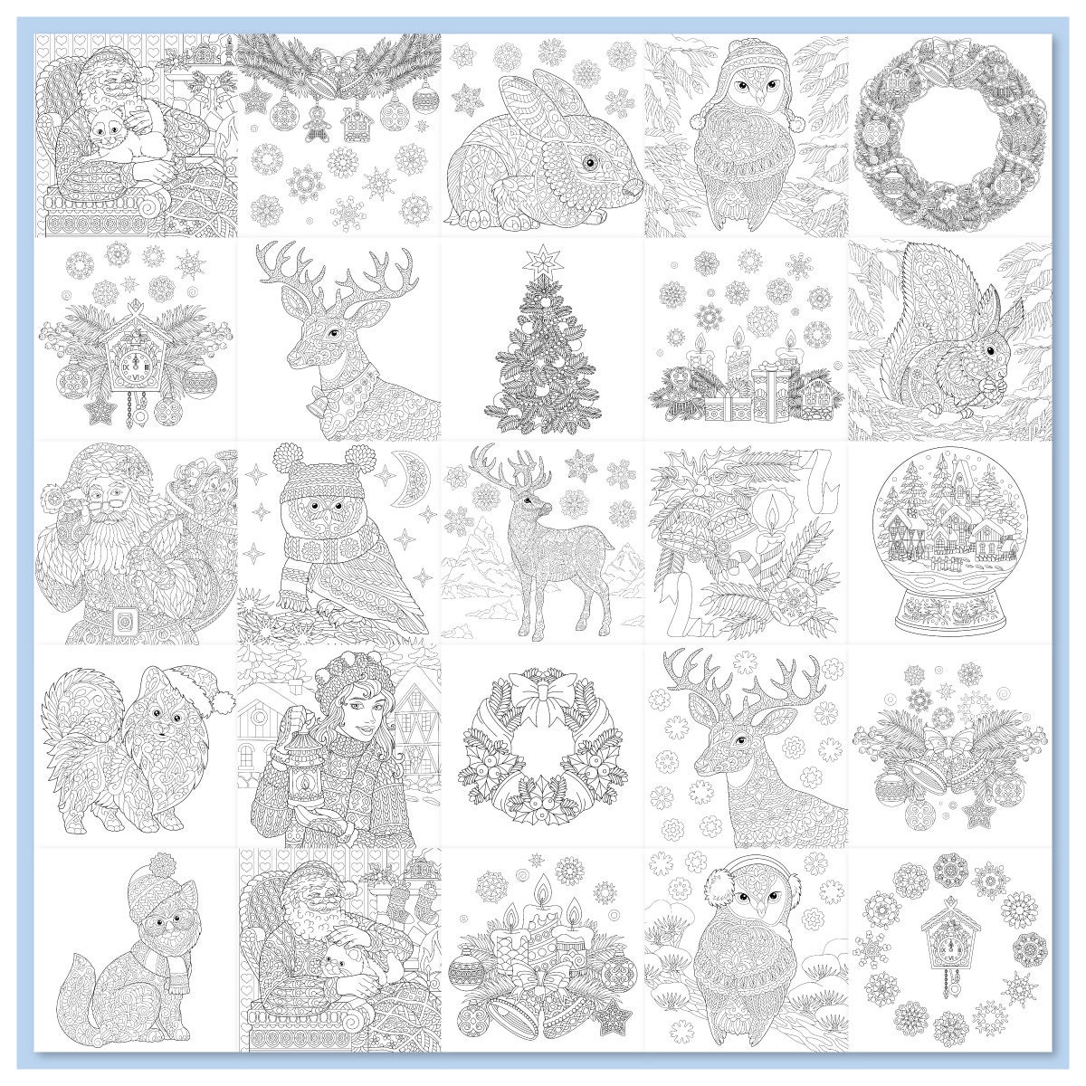 Merry Christmas Coloring Pages. Coloring Book for Adults and Kids ...