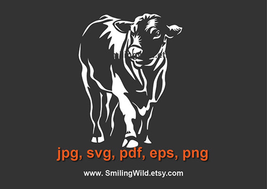 Black Angus Bull Svg & Png Vector Graphic Art Cut in White Print on ...