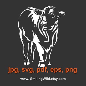 Black Angus Bull Svg & Png Vector Graphic Art Cut in White Print on ...