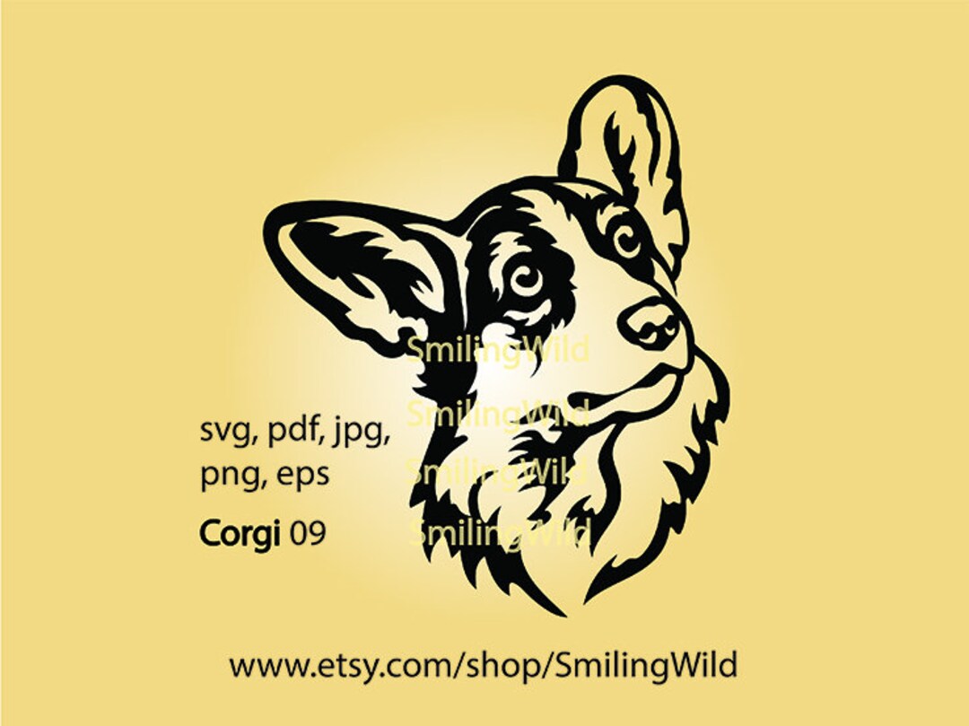 Welsh Corgi Svg Dog Head Tilt Portrait Vector Graphic Art Corgi Laser ...