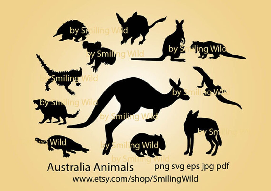 Australia Animal Svg Clipart Silhouette Kangaroo Vector - Etsy Australia