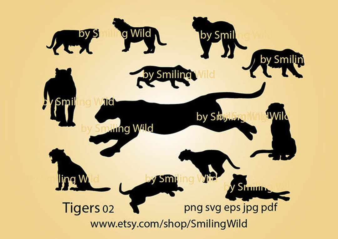 Tiger Svg Silhouette Clipart Vector Graphic Art Wild Jungle - Etsy