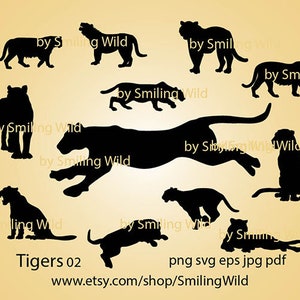 Tiger Svg Silhouette Clipart Vector Graphic Art Wild Jungle - Etsy