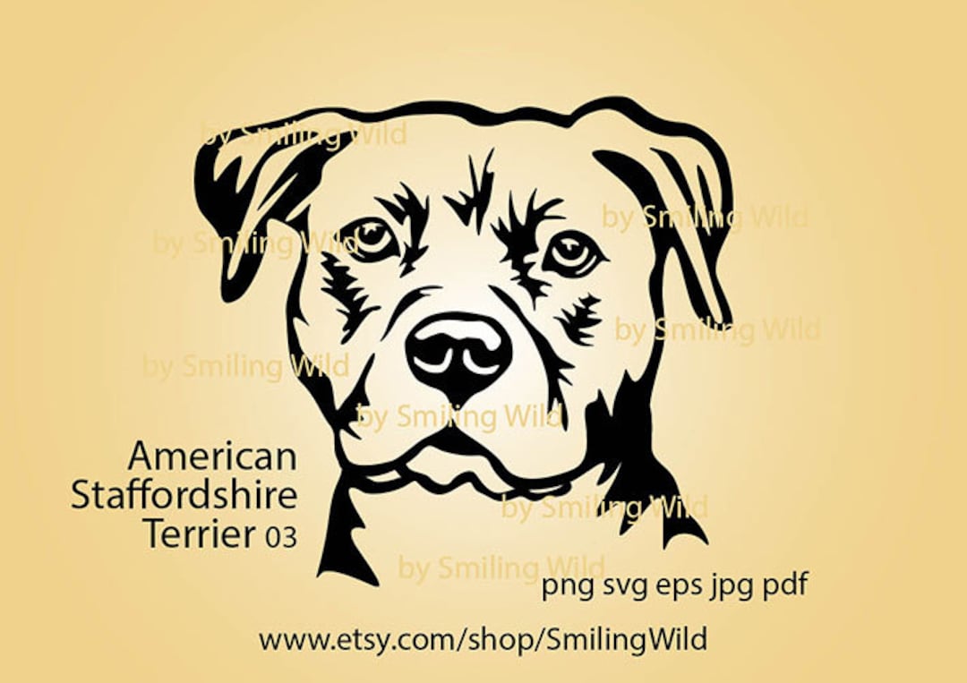 American Staffordshire Terrier Face Svg & Png Dog Portrait Clipart ...