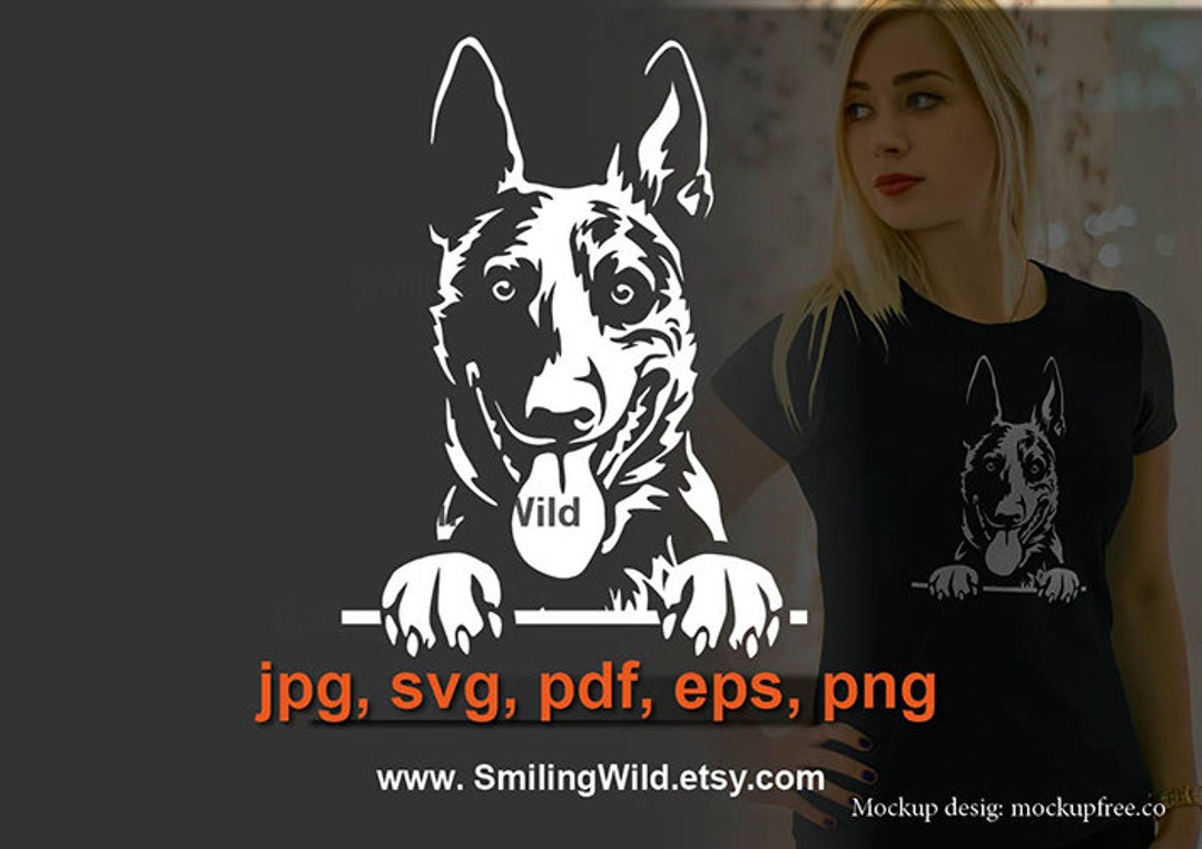 Peeking Dutch Shepherd Svg, White Vector Graphic Art Portrait, Smiling ...