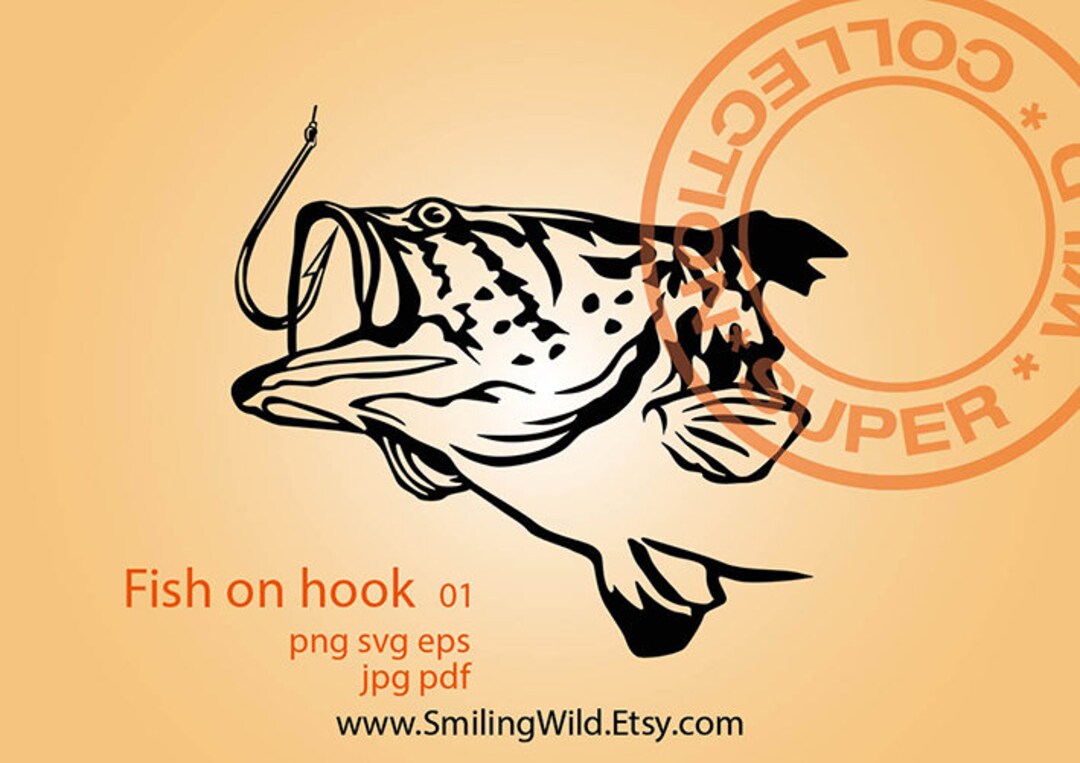 Fish on Hook Svg Vector Graphic Clip Art Fishing Cuttable - Etsy