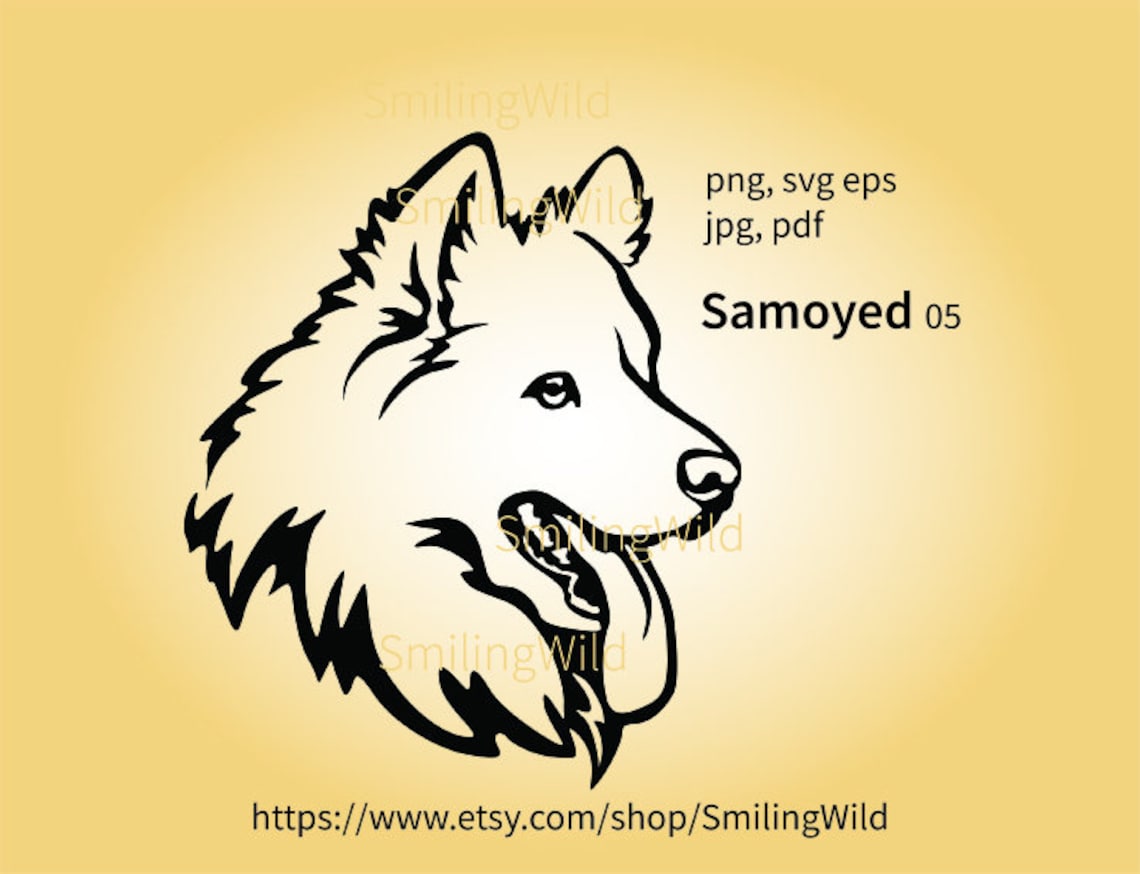 Samoyed Dog Svg Vector Graphic Portrait Dog Png Illustration - Etsy