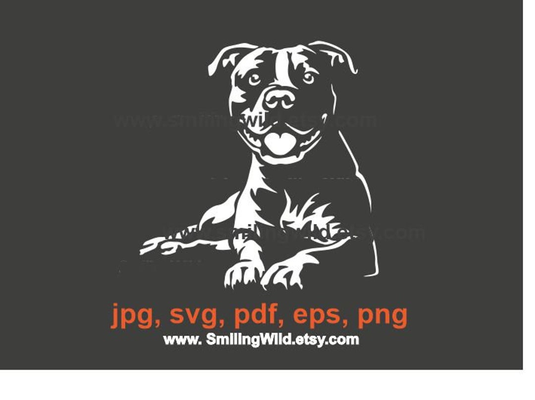 American Staffordshire Terrier Svg Face White Print on Black Dog ...