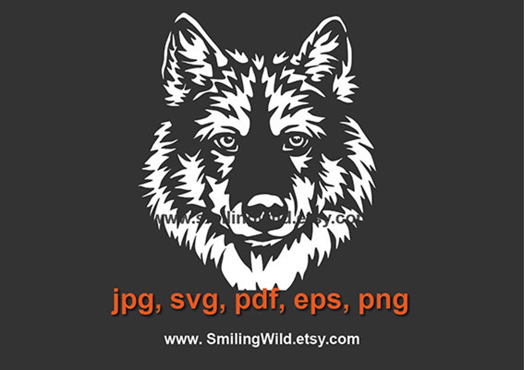 Wolf Svg Clipart Vector Graphic Art Portrait White Print on Black Wild ...